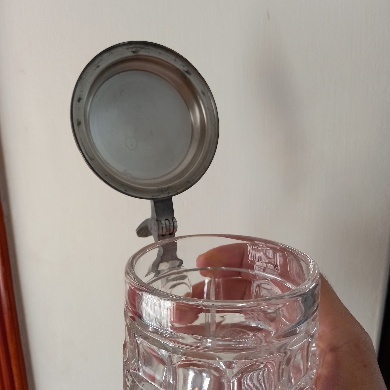 German Glass Pewter Beer Mug Stein Vintage Lid Decorated Brand/Prost ...