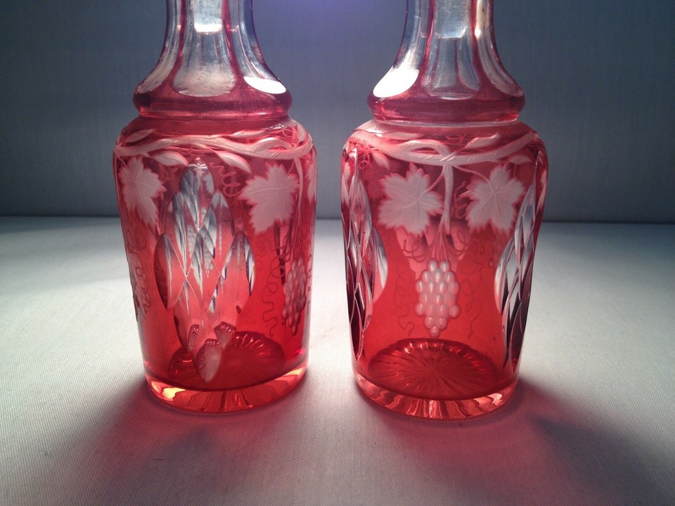 Rare Pair Ruby Cut Overlay Boston Sandwich Glass Colognes Vintage Grape ...