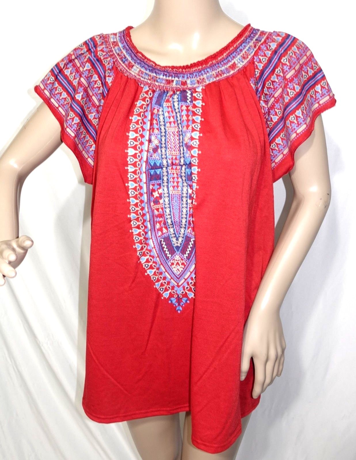 Chances R Women Plus Size 1x 2x 3x Red Blue Dashiki Tee T Shirt Top ...