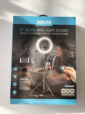 8‘’ Bower Selfie Ring Studio Light with 51" extendable Tripod + Phone ...