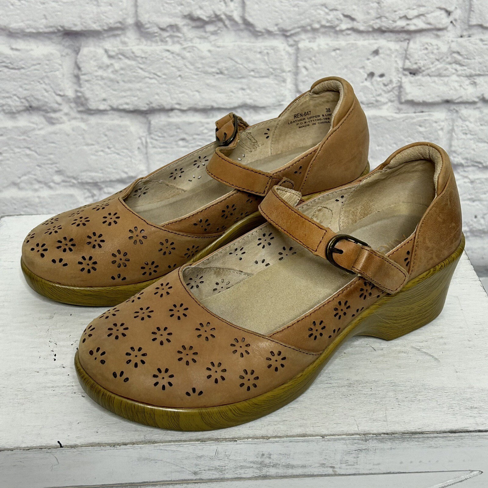 Alegria Rene Cognac Floral Laser Cut Clogs - Gem