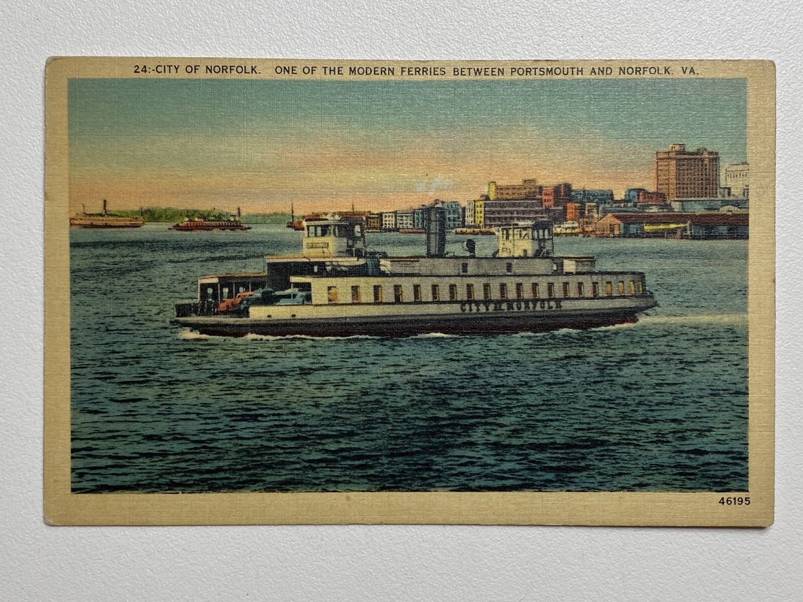 City Of Norfolk Modern Ferries Portsmouth Norfolk VA Vintage Linen ...