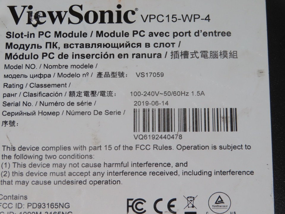 ViewSonic VPC15-WP-4 VS17059 CPU i5-8400 2.8 GHz RAM 8192 MB No ...