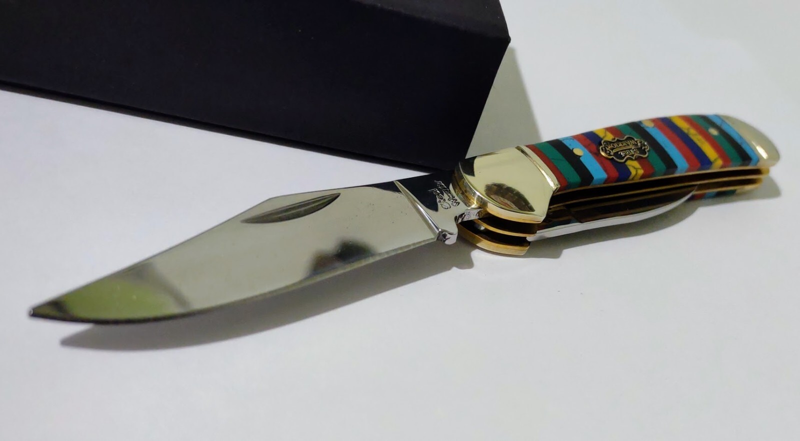 TURQUOISE STONE LOCKING COPPERHEAD HUNTING POCKET KNIFE W/ DISPLAY CASE ...