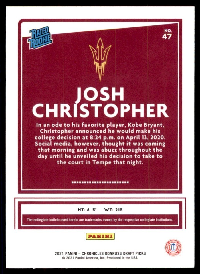 Josh Christopher 2021-22 Panini Chronicles Draft Picks Rookie Rated ...
