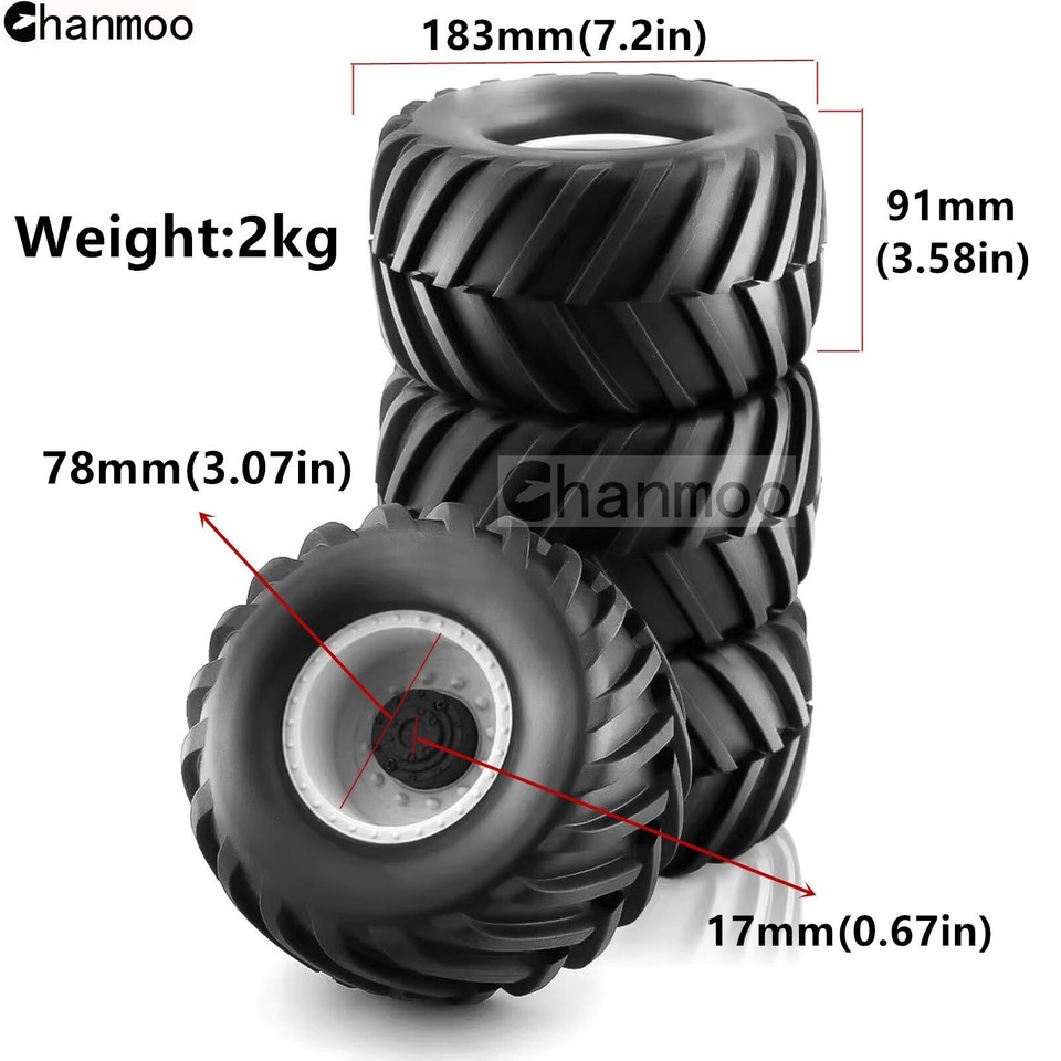 1/8 RC Monster Truck Tires and 17mm Hex Wheels Rims Rubber Buggy Tyres ...