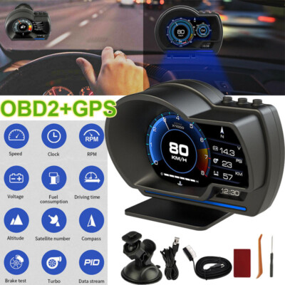 Smart Car OBD2 GPS Gauge HUD Head-Up Digital Display Speedometer Turbo ...