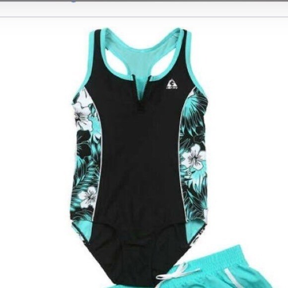 NWT GERRY GIRLS ONE PIECE KEYHOLE BACK SWIMSUIT SUIT TURQUOISE ARUBA sz ...
