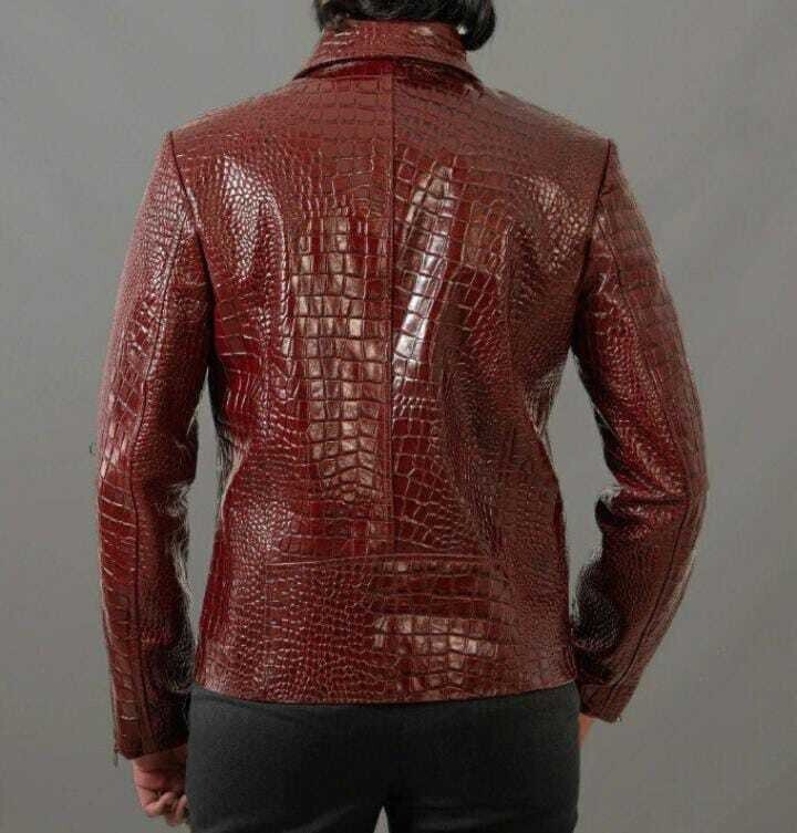 Brown Alligator Crocodile Pattern textured on genuine leather Jacket | eBay