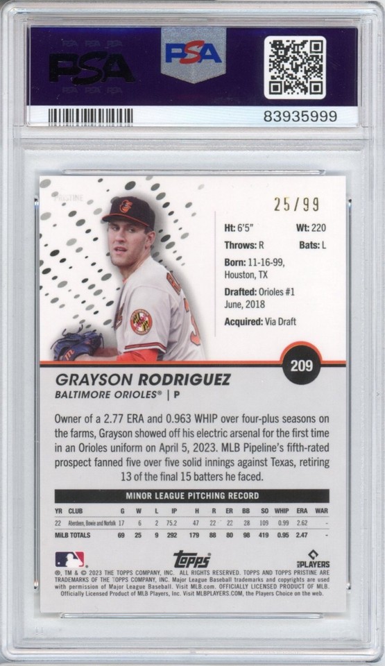 2023 Topps Pristine Grayson Rodriguez Purple Refractor Rookie RC #25/99 ...