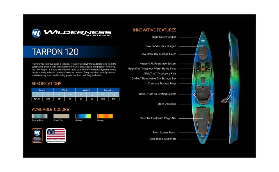Wilderness Systems Tarpon 120 - Sit on Top Fishing Kayak - Premium ...