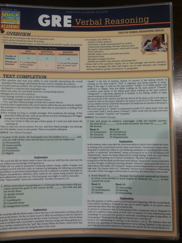 Barcharts GRE Verbal Reasoning Quick Study Guide | eBay