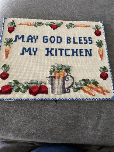 Vintage Cross Stitch “God Bless My Kitchen” With Vegetable Border | eBay