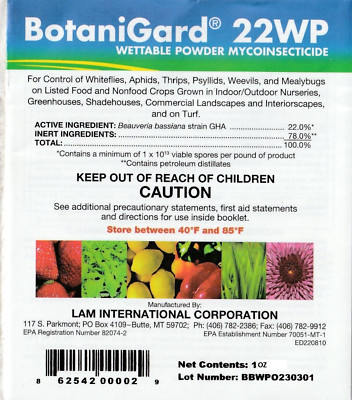 BotaniGard 22WP Non Chemical Biological Insecticide 1 Oz Beauveria ...