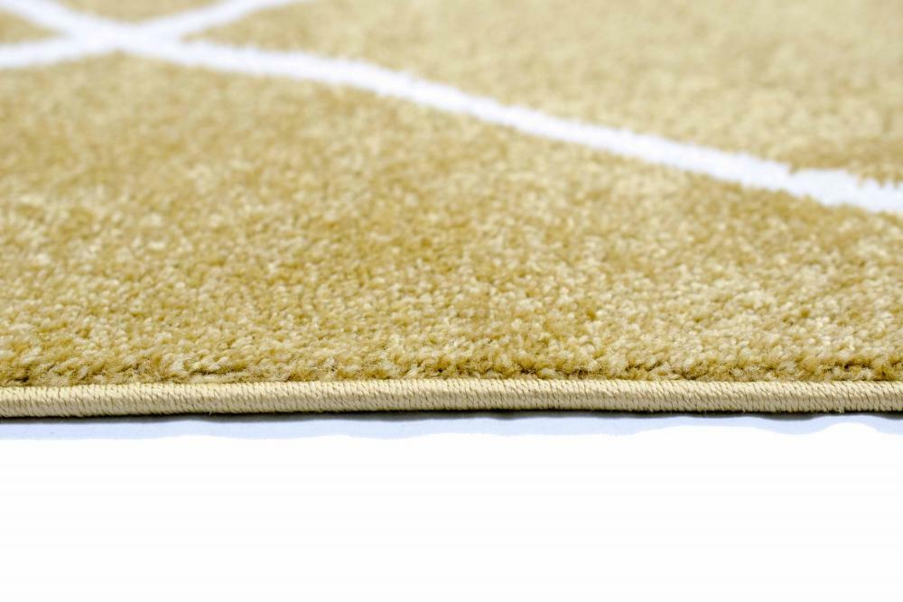 Skandinavischer Teppich Wohnzimmer Rautenmuster Weiß Creme Gold ...