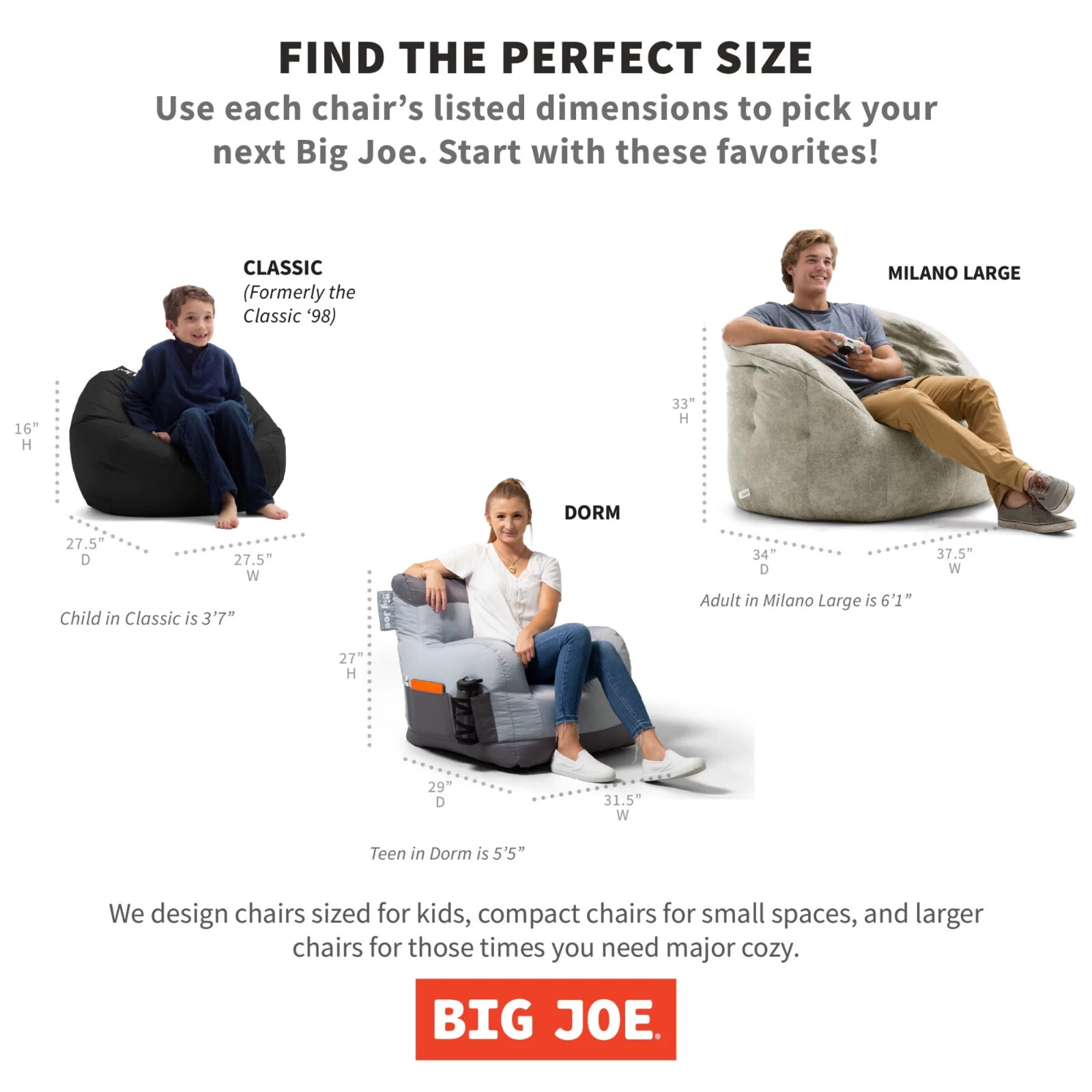 Big Joe Joey Bean Bag Chair, Plush, Kids/Teens, 2.5ft, Gray | eBay