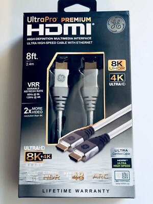 GE Gold Plated HDMI Cable 8K UHDR Ultra High-Speed 8 ft 2.4m 48GBPS ...