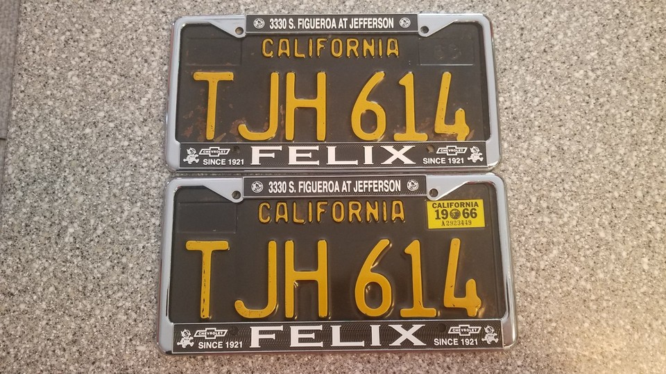 1963 Black California License Plates, 1966 Validation Sticker, DMV ...