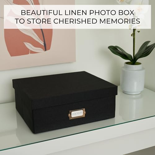 Decorative Photo Storage Box - Collapsible Linen Photo Organizer with ...