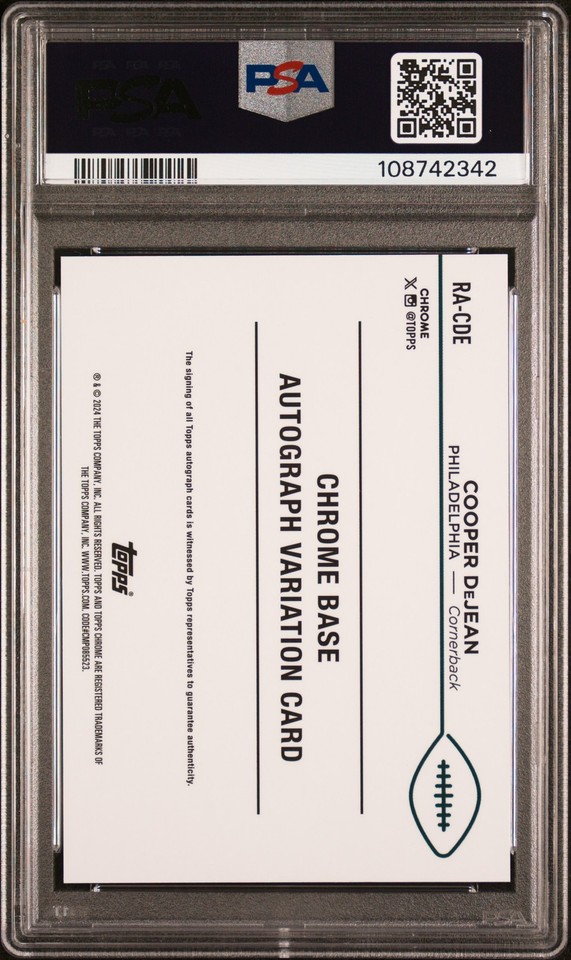 2024 TOPPS CHROME AUTO VARIATION AQUA COOPER DEJEAN RC /199 PSA 10 DNA ...