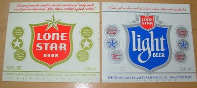 LONE STAR BEER light Unused label SET OF 2 VINTAGE LABELS craft brewing ...