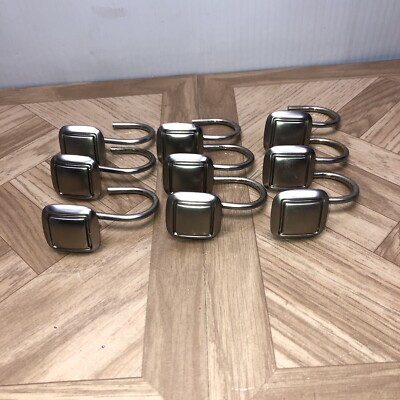 Set Of 9 Shower Curtain Hooks Silver Square Hooks Restroom Replacement ...