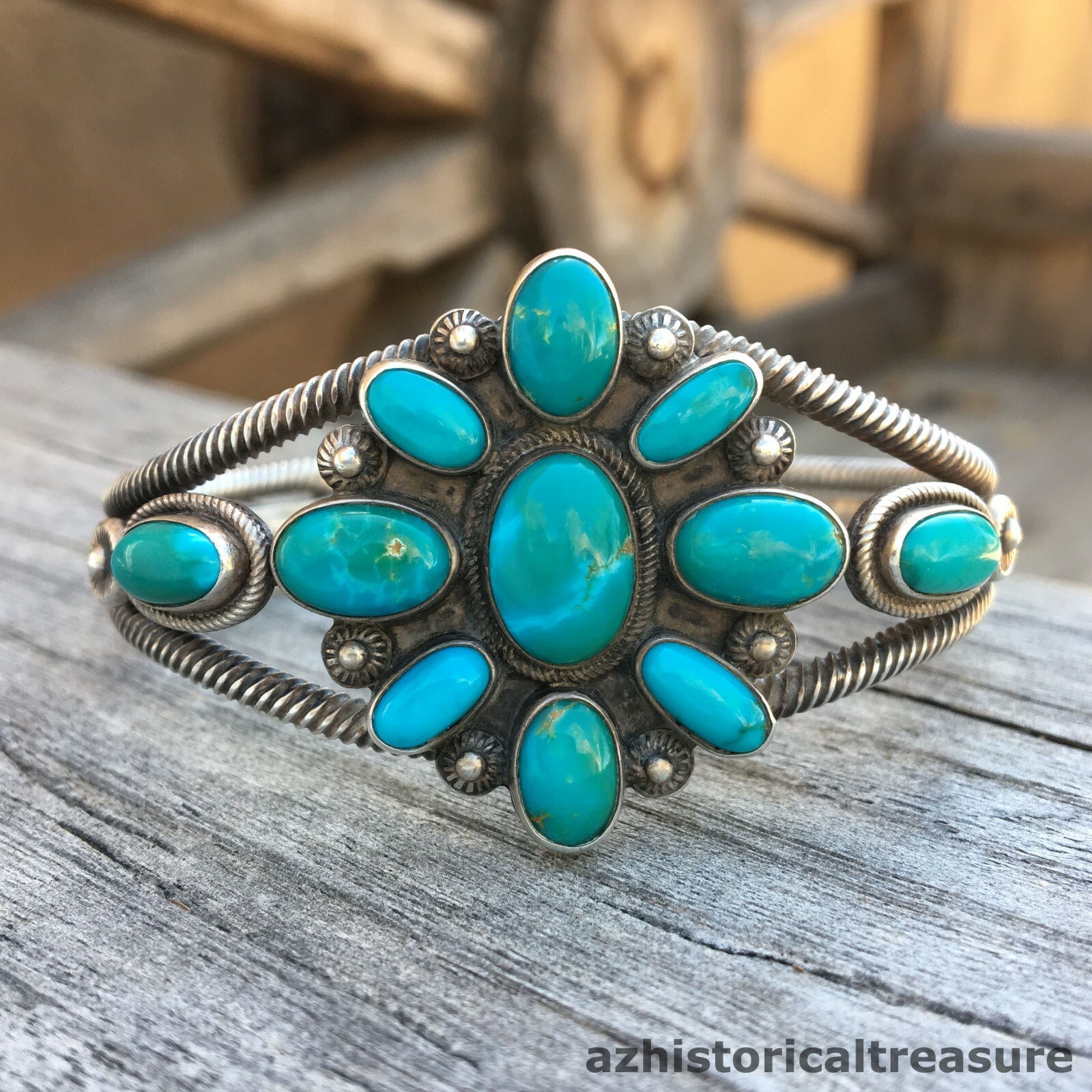 DAN SIMPLICIO - NATIVE AMERICAN ZUNI SILVER & TURQUOISE CLUSTER CUFF ...