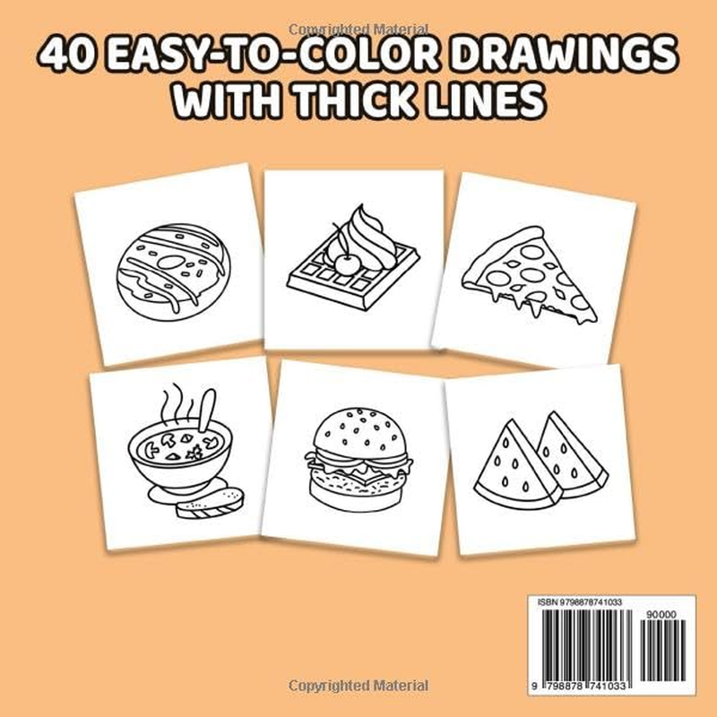 Food & Snacks Coloring Book: Fun and Simple Drawings with Bold Lines ...