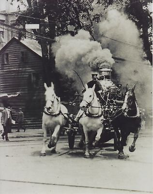 HORSE DRAWN FIRE TRUCK 8X10 PHOTO FIREFIGHTING PICTURE 1890'S FURNACE ...