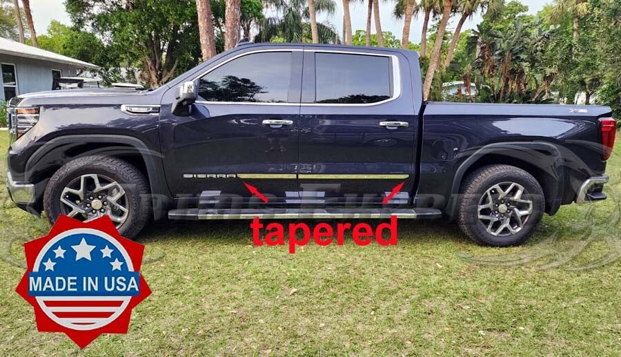 2019-2025 GMC Sierra Crew Cab Body Side Molding Stainless 1 1/2" 4Pc ...