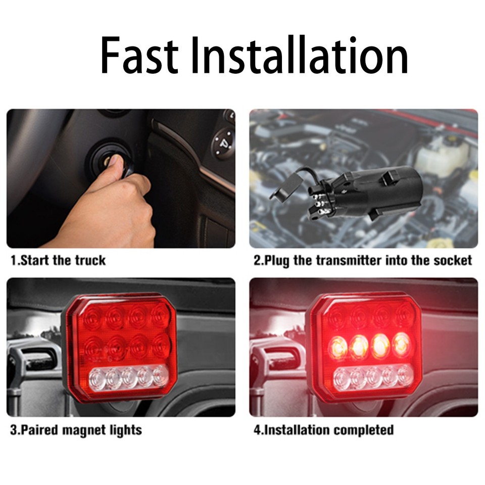 Magnetic Wireless LED Tow Towing Trailer Rear Tail Lights Warning ...