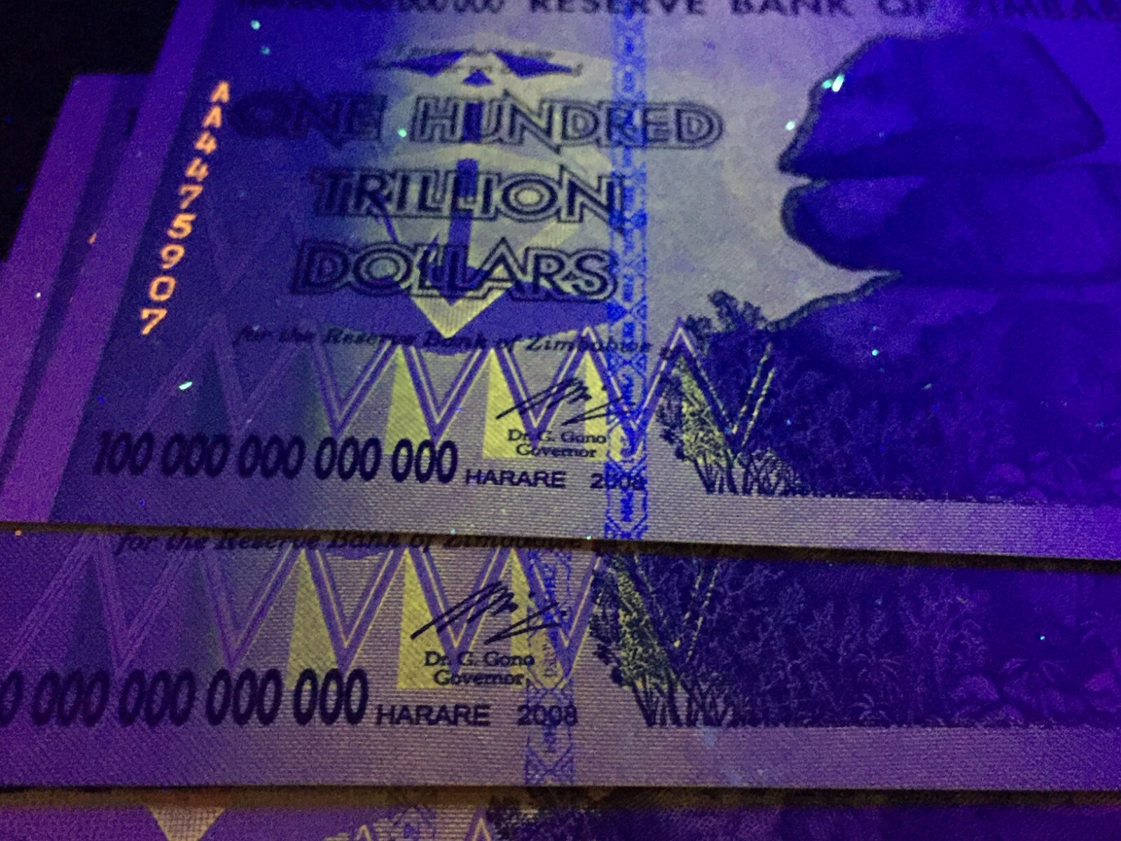 10X AUTHENTIC ZIM ZIMBABWE 100 TRILLION DOLLARS BOND AA 2008 UNC COA ...