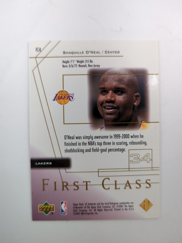 2000-01 SP Authentic Basketball First Class Shaquille O'Neal #FC4 ...