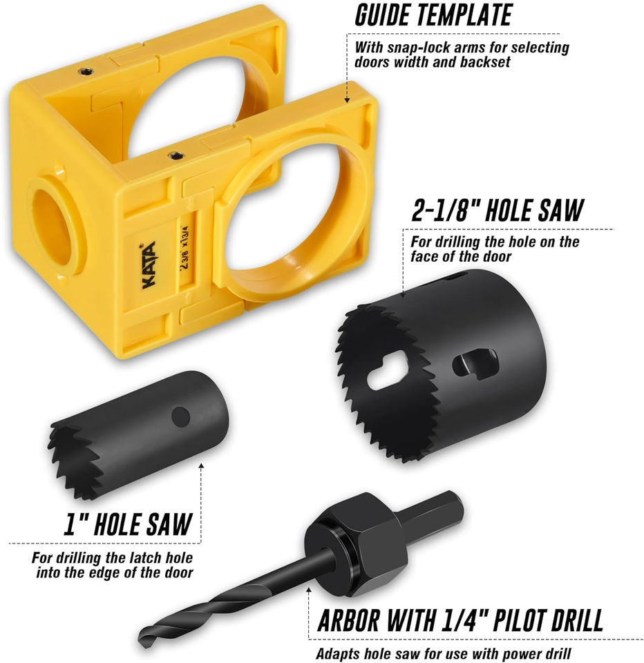 1-3/8" - 1-3/4" Wood Door Lock Installation Set with Guide Template ...