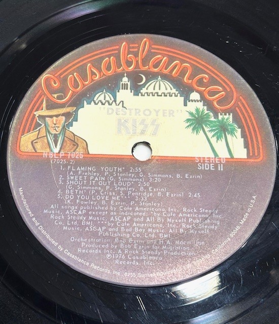 1976 Kiss Destroyer Casablanca Bogart Label NBLP 7025 Record Only No ...