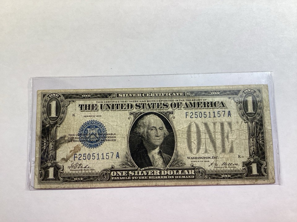 1928 $1 Dollar Blue Seal Silver Certificate with "Funny Back" 091125 ...