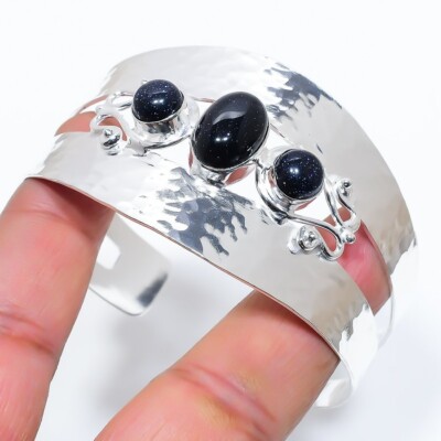 Black Sunstone Gemstone 925 Sterling Silver Jewelry Cuff Bracelet ...