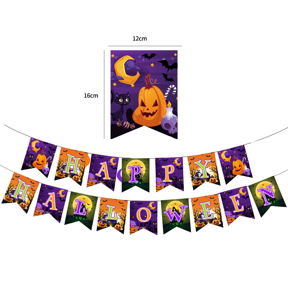 Happy Halloween Banner Decorations Pumpkin Bunting Hanging Party Favor ...