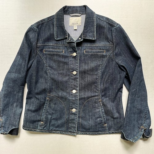 Faconnable Jacket Denim Jean Womens L Blue Button Front Wrist Zip ...