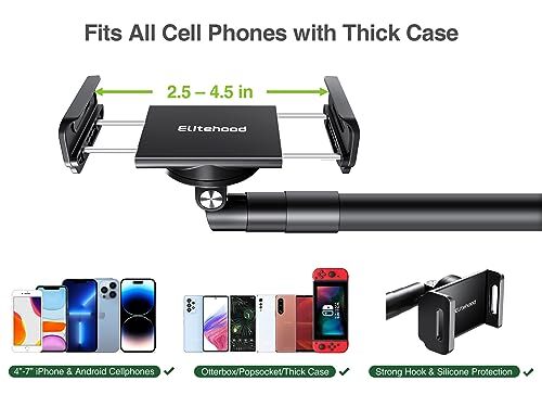 Heavy Duty Aluminum Overhead Phone Stand, 15 in Long Arm iPhone Holder ...