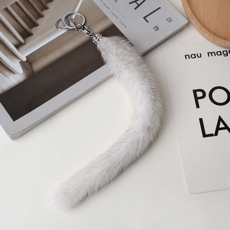 10"-12" Real Mink Fur Tail Keychain Purse Bag Keyring Furry Pendant ...