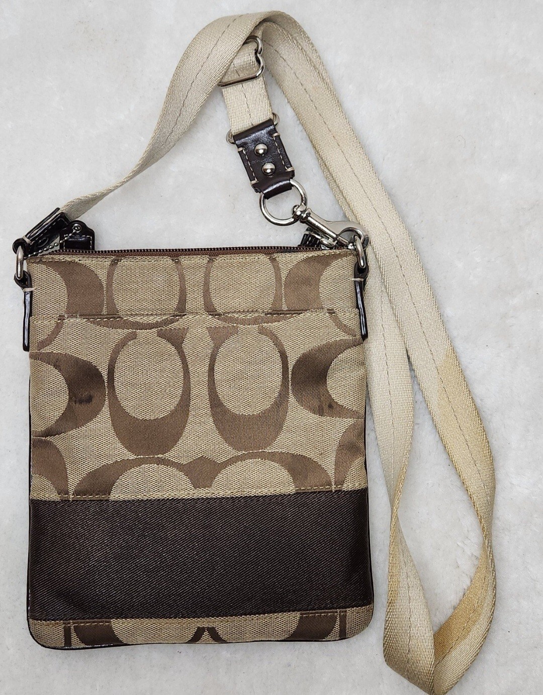 Coach Signature Logo Canvas Fabric Crossbody Purse - Gem