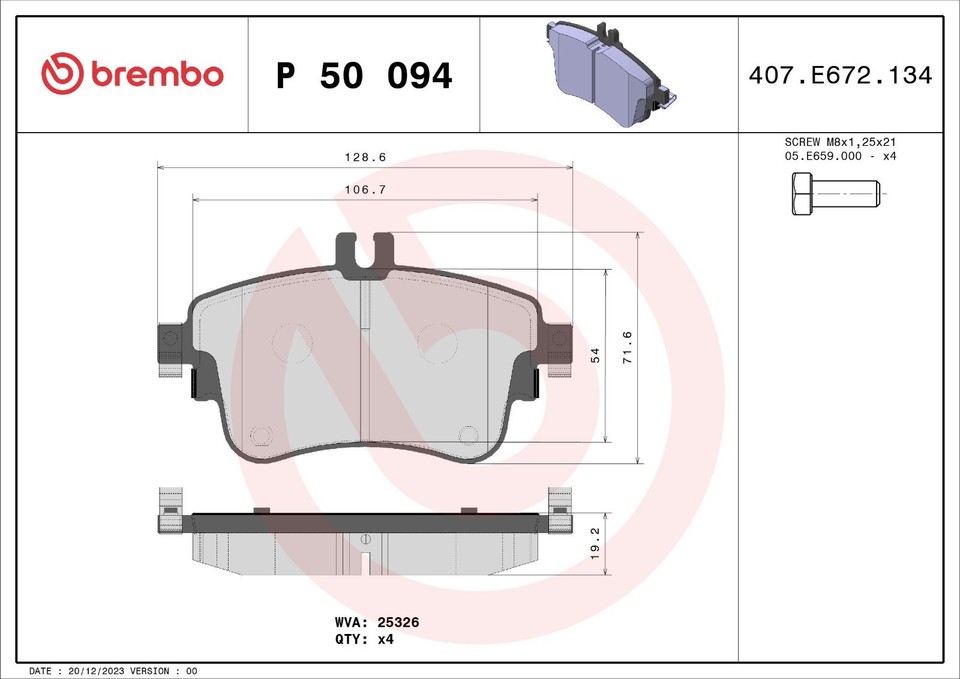 Kit 4 Plaquettes De Frein Avant BREMBO Mercedes Classe A CLA W176 ...