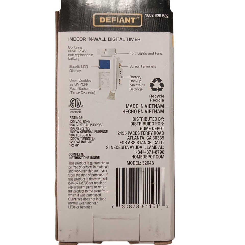 Defiant 5 Amp 30-Minutes Indoor in-Wall Digital Programmable Timer ...