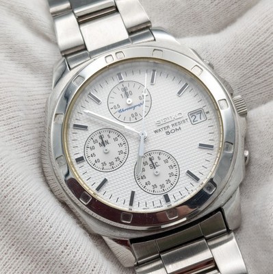 Excellent SEIKO V657-9010 Chronograph Watch White Dial 2011 Battery New ...