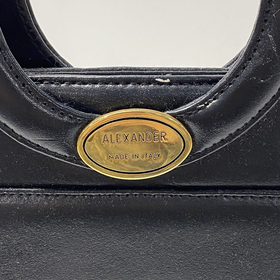 Alexander Brown Black Equestrian Chain Print Leather Top Handle Bag | eBay