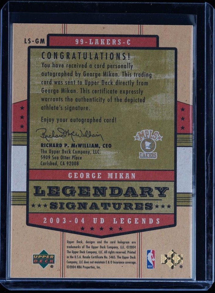 2003-04 Upper Deck Legends Gm George Mikan Legendary Signature ...
