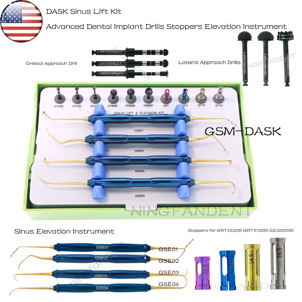 US DASK Sinus Lift Kit Advanced Implant Drills Stoppers Elevation ...
