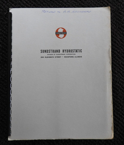 1964 Sundstrand Hydrostatic Transmission Company Engineering Catalog ...