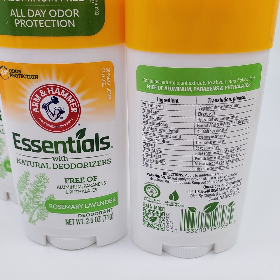 4x Arm & Hammer Essentials Natural Deodorant Rosemary Lavender Aluminum Free | eBay